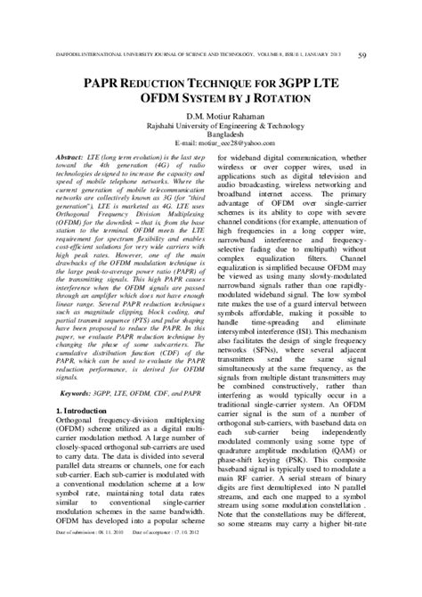 Pdf Papr Reduction Technique For 3gpp Lte Ofdm System By J Rotation