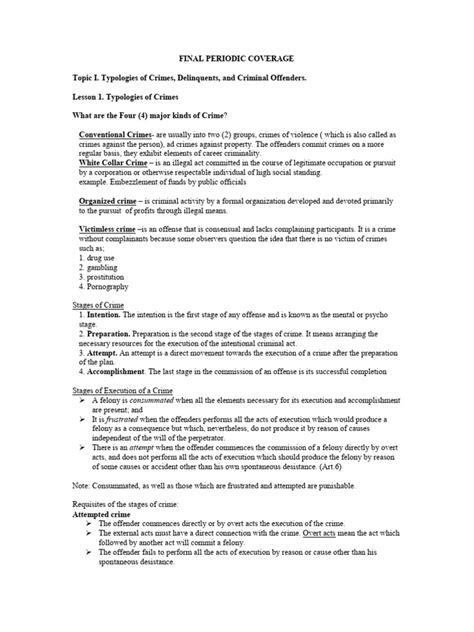 Final Topic I Typologies Of Crimes Delinquents And Criminal Offenders 1 Pdf