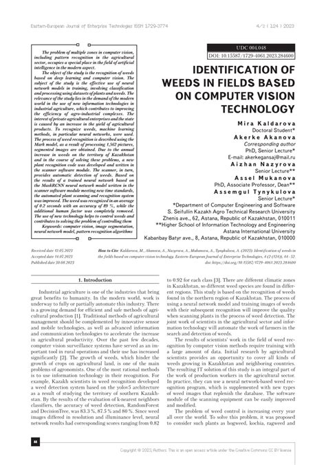 Pdf Identification Of Weeds In Fields Based On Computer Vision Technology