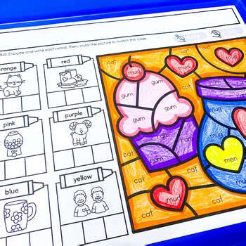 Valentine's Day Phonics Encode and Color by Code Worksheets Science of ...