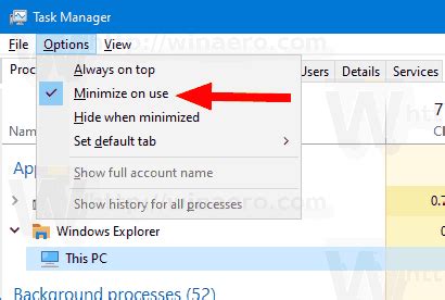 Disable Minimize On Use For Task Manager In Windows