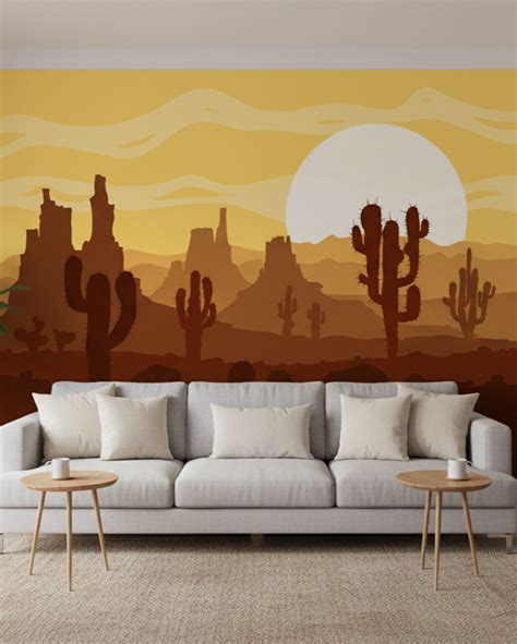Rustic Desert Landscape Wall Mural With A Canyon Scene Premium Non