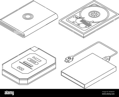 Hard Disk Icons Set Isometric Set Of Hard Disk Vector Icons Outline Isolated On White