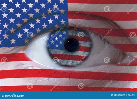 Human Face Painted With Flag Of Usa Stock Image Image Of Human People