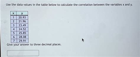 solved use the data values in the table below to calculate