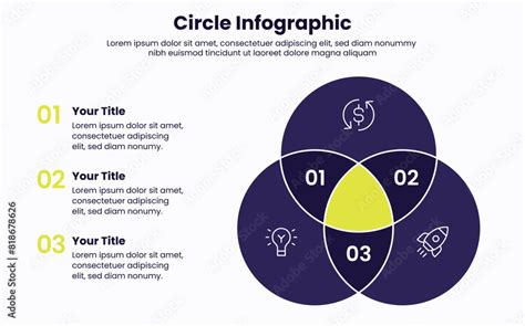 Vetor De Three Intersected Circles Infographic With Venn Diagram