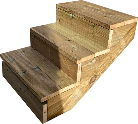 Buitentrap H54cm 3 Treden Hout D29cm B60cm Met Optrede Bol