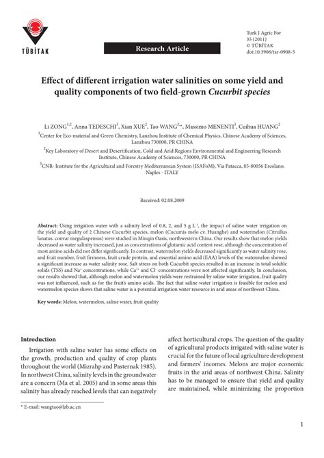 Pdf Effect Of Different Irrigation Water Salinities On Some Yield And Quality Components Of