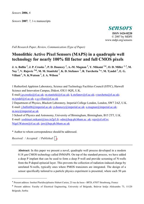 Pdf Monolithic Active Pixel Sensors Maps In A Quadruple Well Technology For Nearly 100 Fill