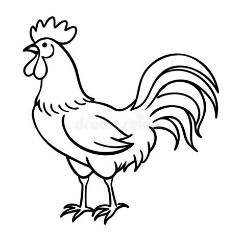 Outline Vector Illustration Of Rooster With Detailed Feather And Comb