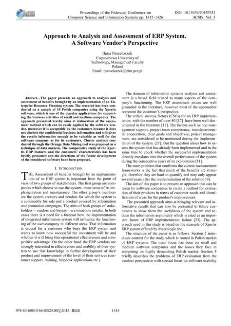 Pdf Approach To Analysis And Assessment Of Erp System A Software