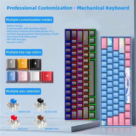 Custom Wireless Wired Gaming Keyboard Blue Switch Red Switch Rgb Backlit 60 Percent 61 Keys