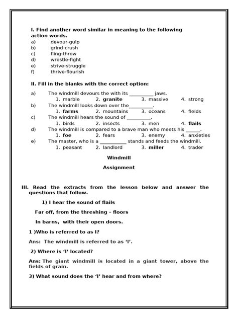 Windmill Assignment Vi Pdf Cereals Agriculture