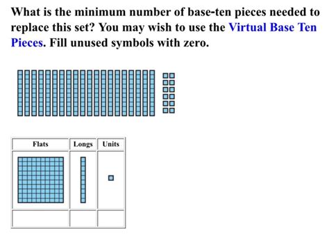 solved what is the minimum number of base ten pieces needed