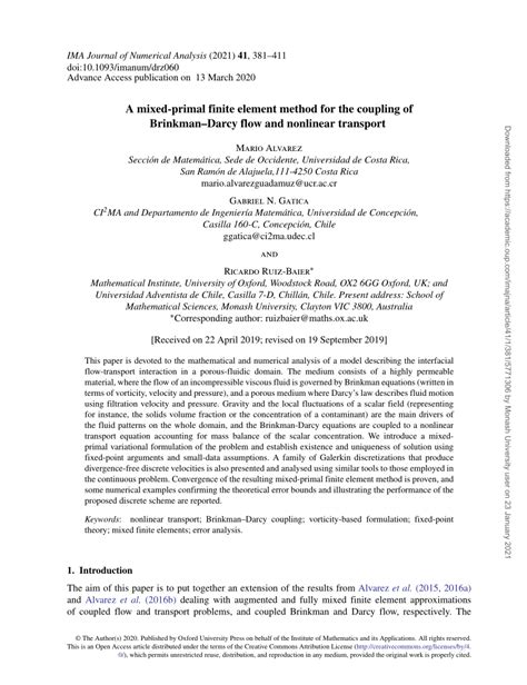 Pdf A Mixed Primal Finite Element Method For The Coupling Of Brinkman Darcy Flow And Nonlinear