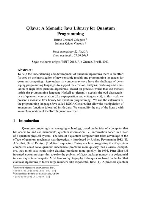 Pdf Qjava A Monadic Java Library For Quantum Programming