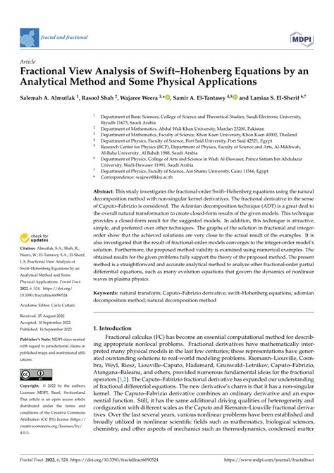 Pdf Fractional View Analysis Of Swifthohenberg Equations By An