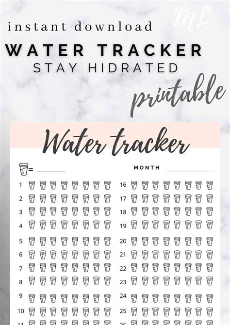 Water Intake Tracker Water Tracker Minimal Water Journal Water Diary Monthly Daily Pdf