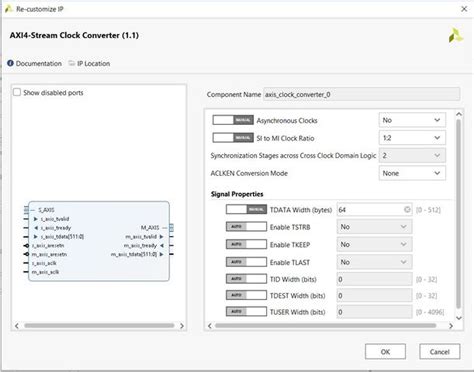 axi4 stream clock converter and data width converter tready not