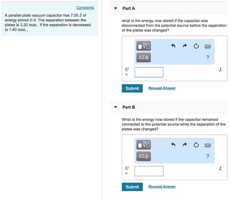 Solved Constants Parta A Parallel Plate Vacuum Capacitor Has
