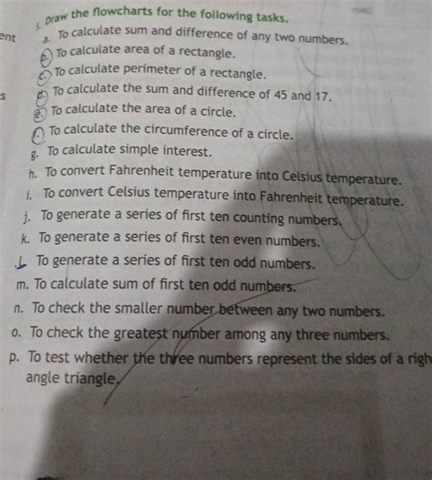 Draw The Flowcharts For The Following Tasks A To Calculate Sum And Diff