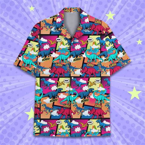 Colorful Dinosaur Hawaiian Shirt For Men Women Youth Dino Comic Shirt