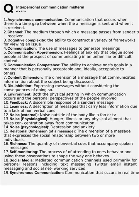 Interpersonal Communication Midterm Exam Actual Questions And Answers With Complete Solution