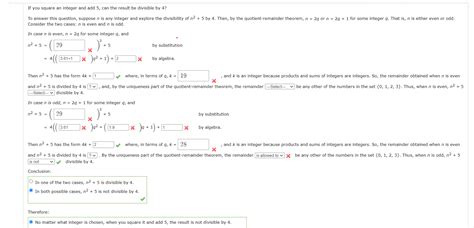 Solved If You Square An Integer And Add 5 Can The Result Be Divisible By 4 Consider The Two