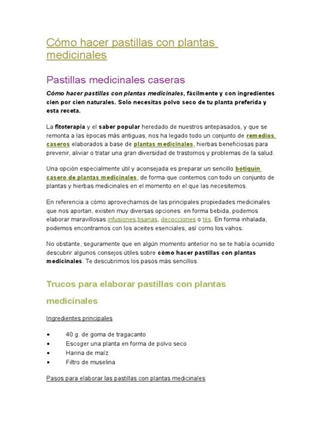 Cómo Hacer Pastillas Medicinales Caseras Pdf Cocina Comidas Y Vino