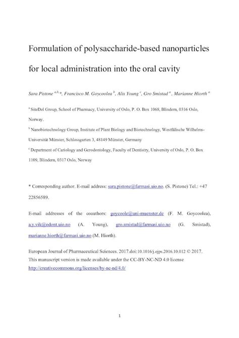 Pdf Formulation Of Polysaccharide Based Nanoparticles For Local