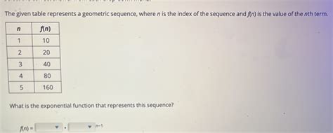 Solved The Given Table Represents A Geometric Sequence Where N Is The