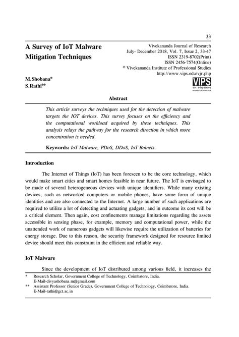 Pdf A Survey Of Iot Malware Mitigation Techniques