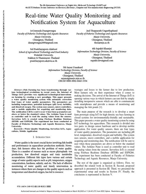 Real Time Water Quality Monitoring And Notification System For Aquaculture Pdf Internet Of