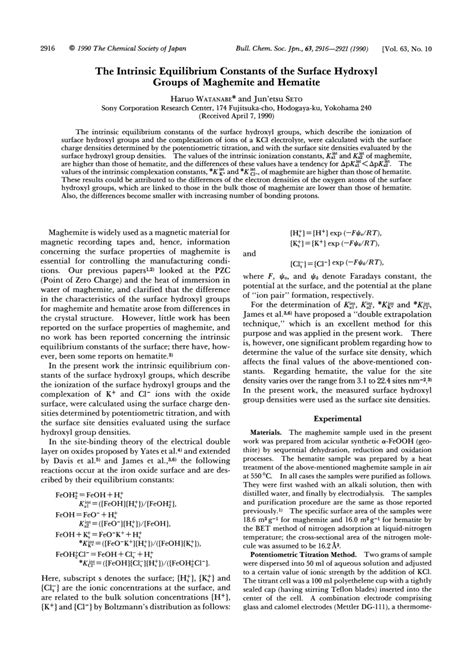Pdf The Intrinsic Equilibrium Constants Of The Surface Hydroxyl Groups Of Maghemite And Hematite