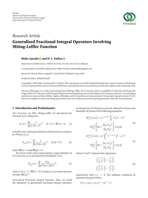 Pdf Generalized Fractional Integral Operators Involving Mittag
