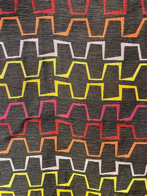 Upholstery Chenille Style Embroidered Geometric Charcoal Multicolor 57