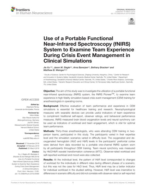 Pdf Use Of A Portable Functional Near Infrared Spectroscopy Fnirs System To Examine Team