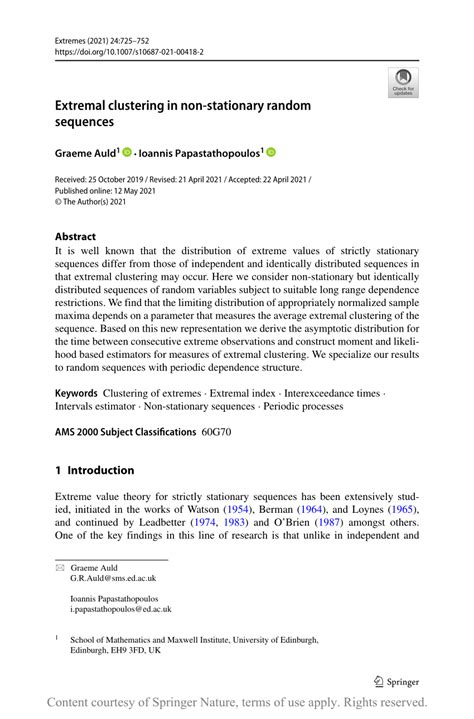 Pdf Extremal Clustering In Non Stationary Random Sequences