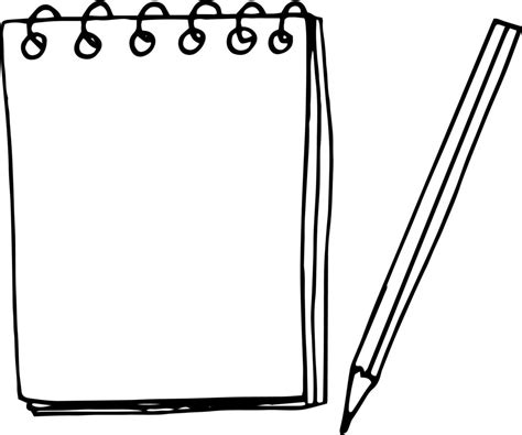 Notepad Blank Sheet And Pencil Icon Sticker Sketch Hand Drawn Doodle