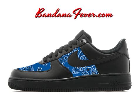 Custom Royal Blue Bandana Nike Air Force 1 Shoes Black Low By Bandana