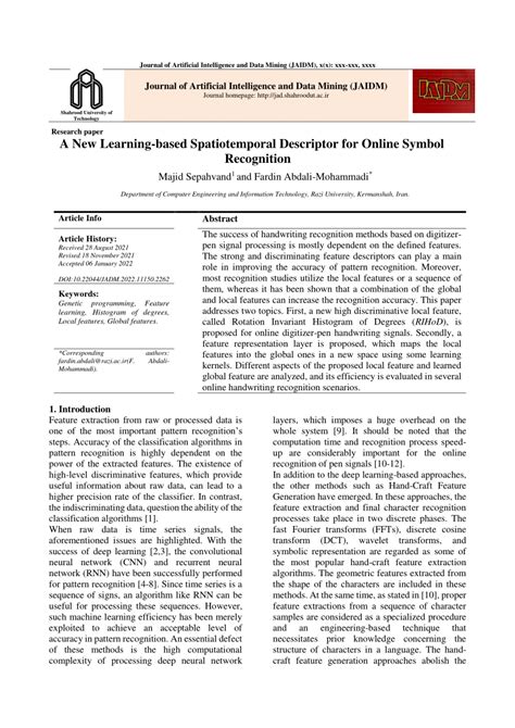 Pdf A New Learning Based Spatiotemporal Descriptor For Online Symbol Recognition