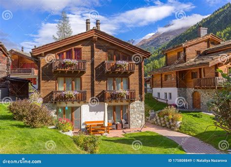 Houses In Zermatt Alpine Village Switzerland Stock Image Image Of