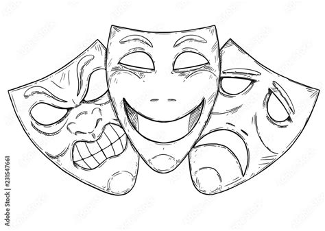 Happy Sad Mask Drawing
