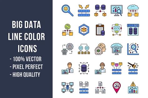 Premium Vector Big Data Line Color Icons