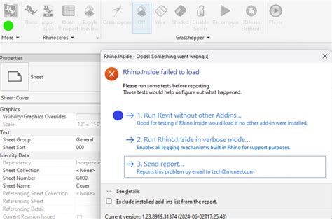 revit cannot run the external application rhinoside revit