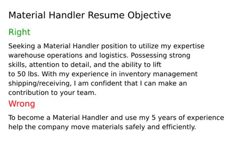 Top 18 Material Handler Resume Objective Examples