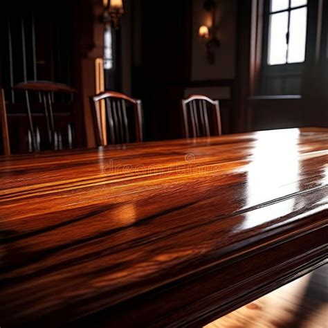 Light Reflecting Off A Polished Wooden Dining Table K Uhd Very Stock Photo Image Of Rare High