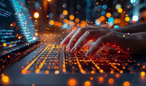 Female Tech Programmer Coding Laptop Global Internet Network Data