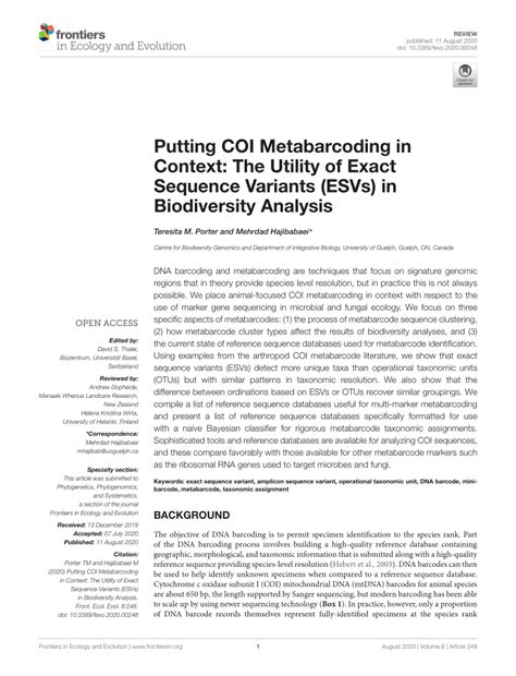 Pdf Putting Coi Metabarcoding In Context The Utility Of Exact