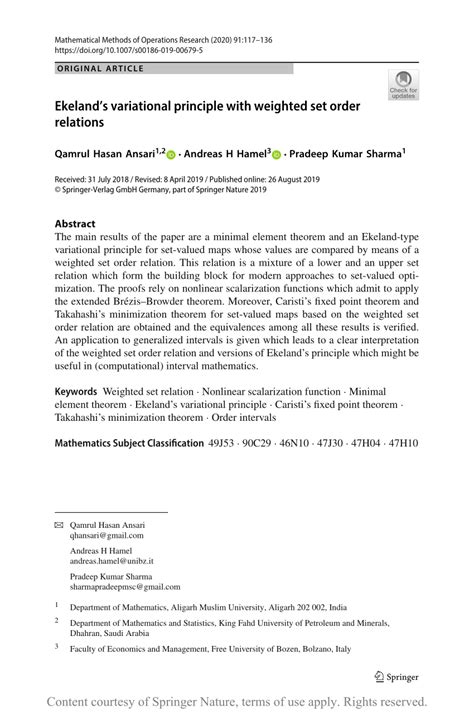 Ekelands Variational Principle With Weighted Set Order Relations Request Pdf